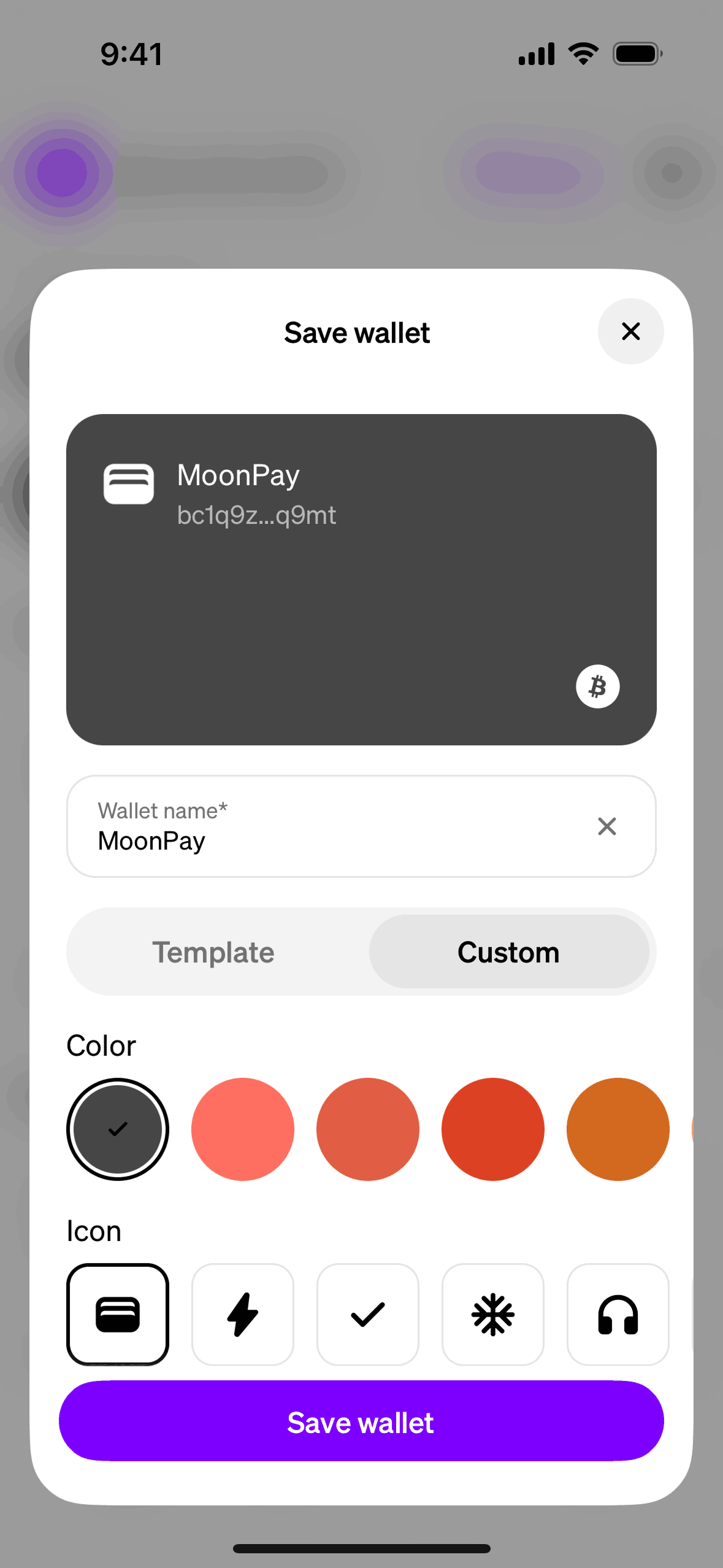 MoonPay iOS Color Selection | Mobbin