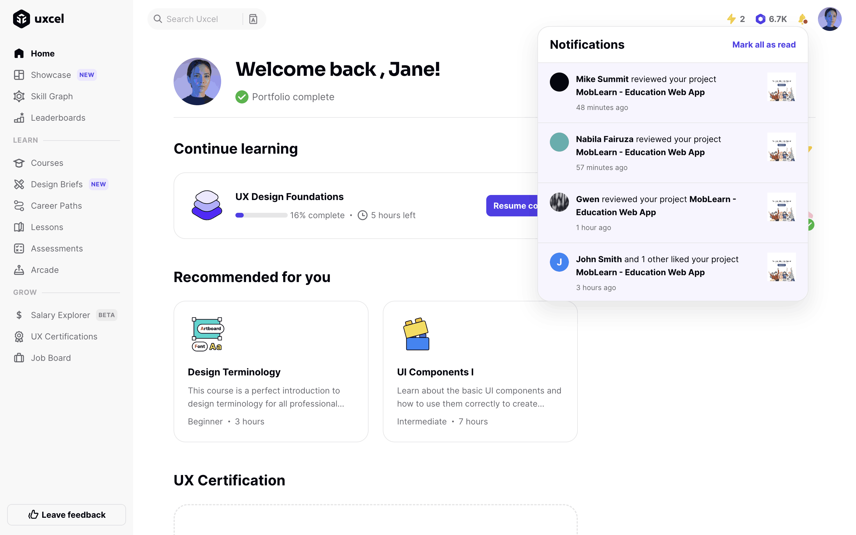 Notifications Website Design