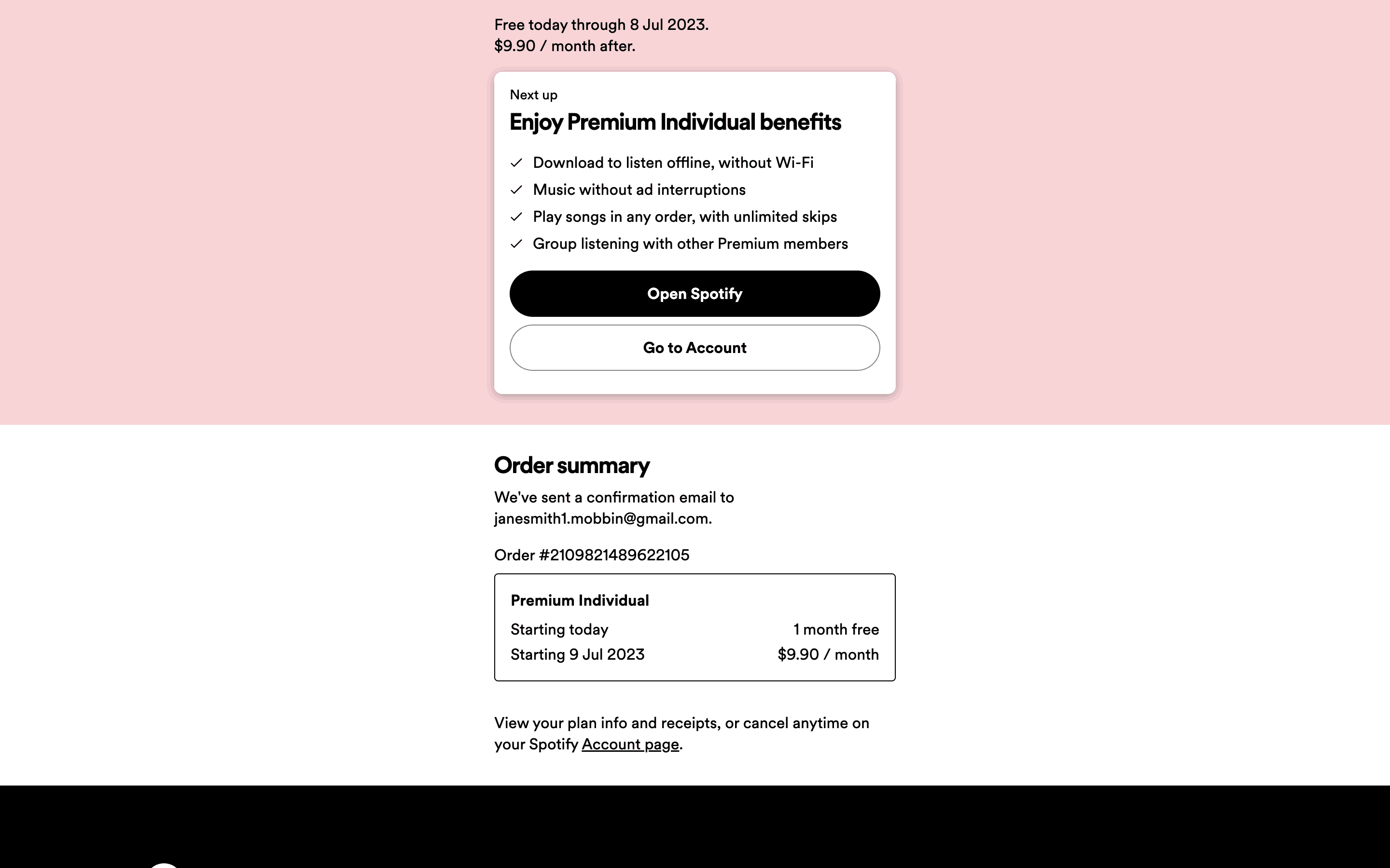 Order Confirmation Website Design