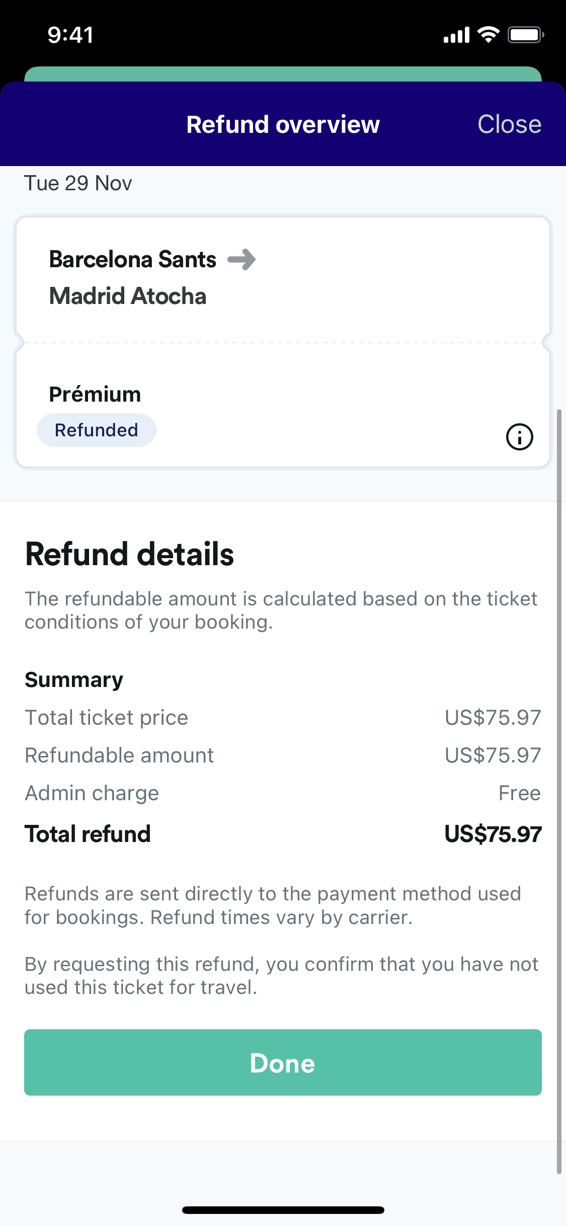 Trainline iOS Refunding a ticket Flow | Mobbin