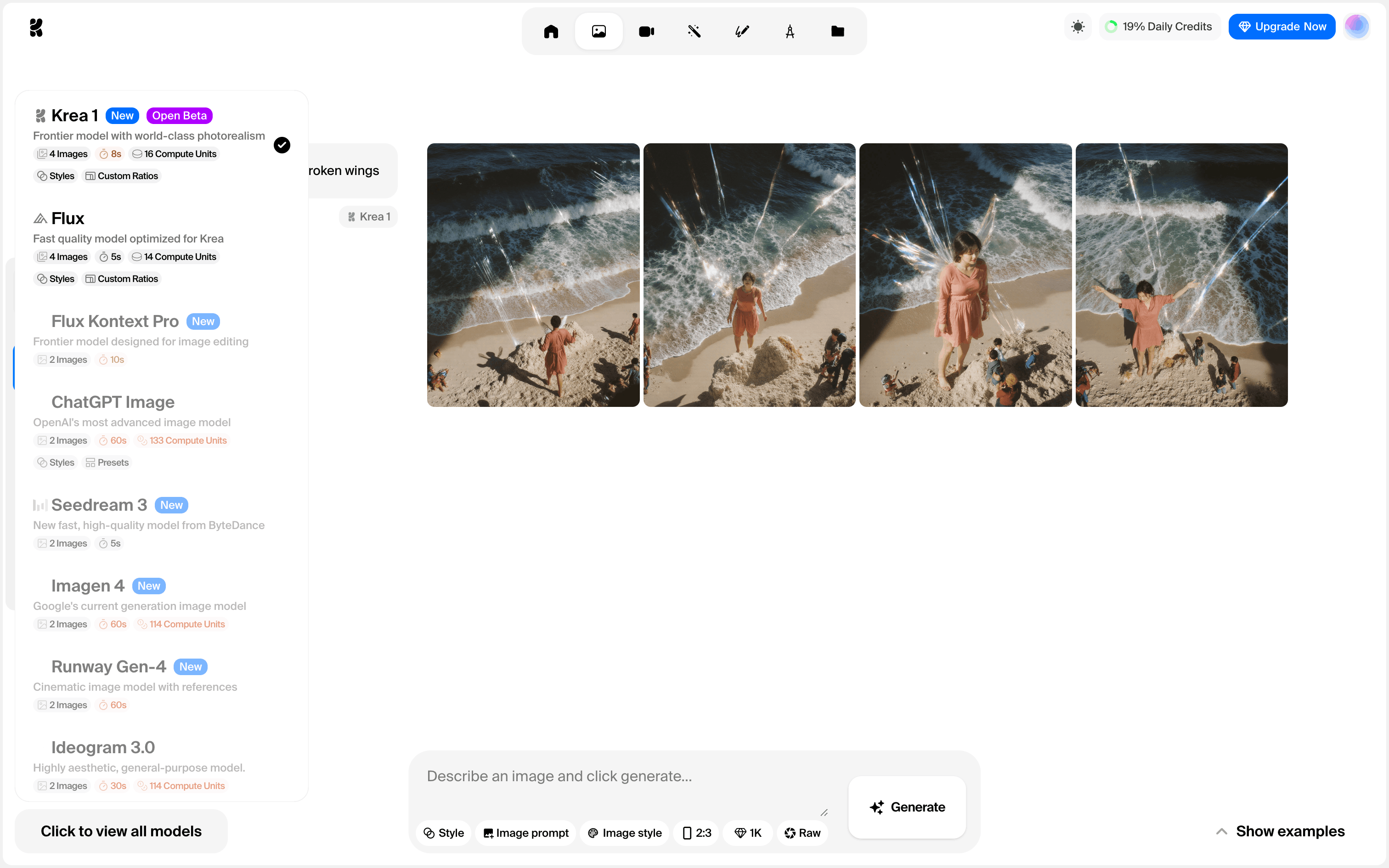 Krea AI Web Model Selection Screen | Mobbin
