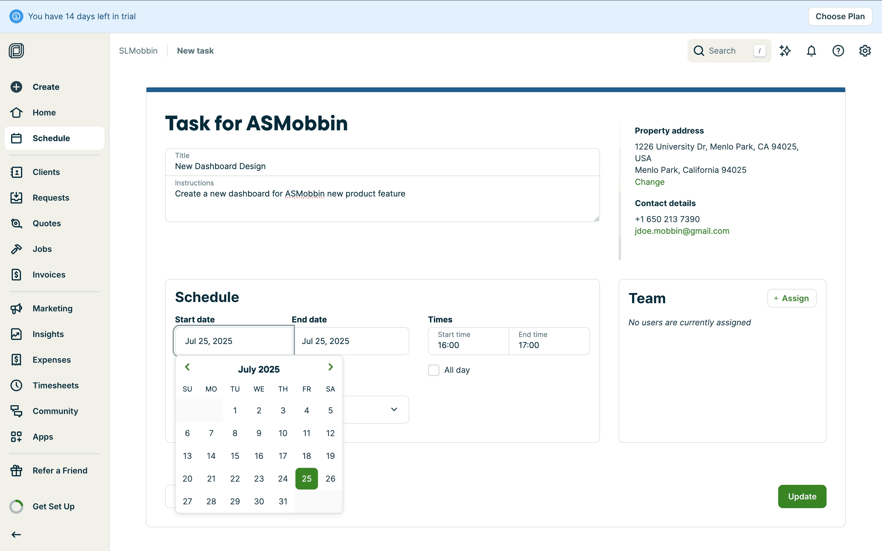 Jobber Web Date Picker | Mobbin