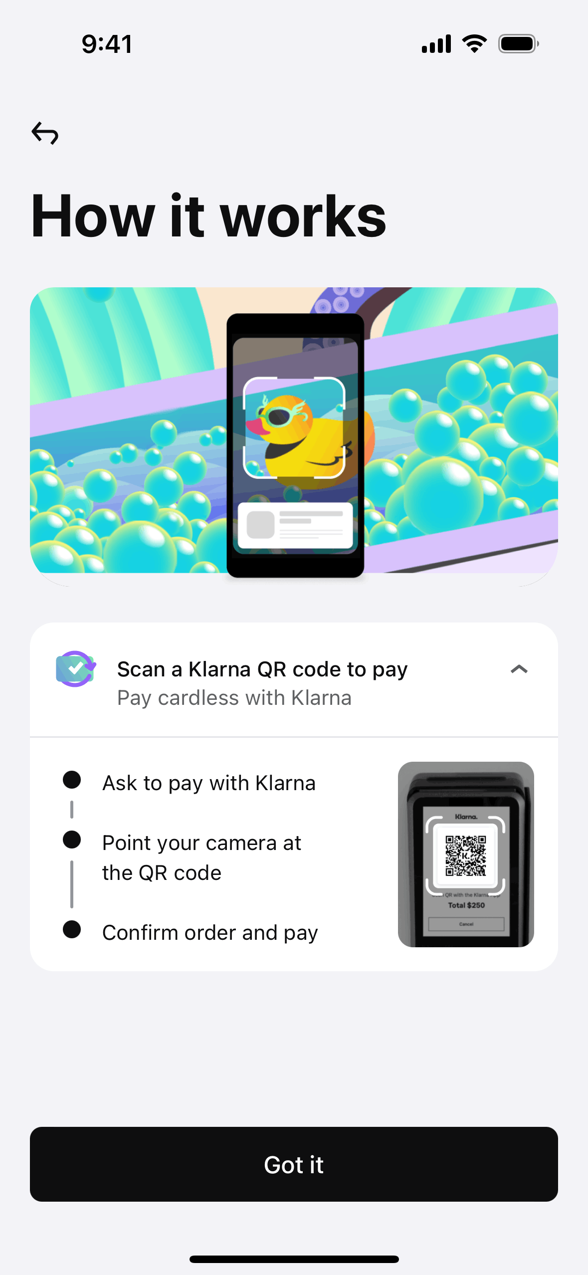Klarna iOS Scan Klarna QR code Flow | Mobbin