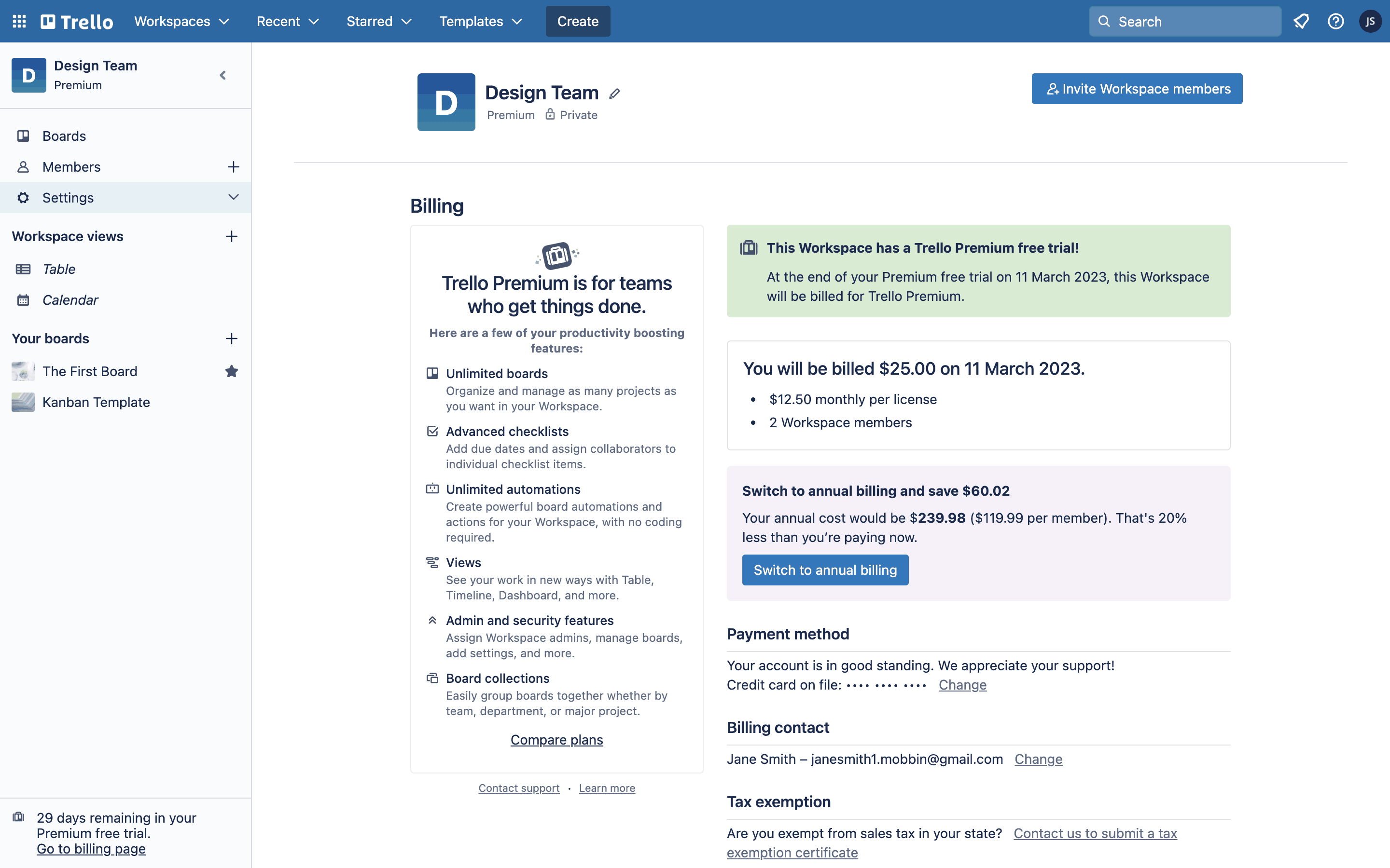 Trello Web Billing Page | Mobbin