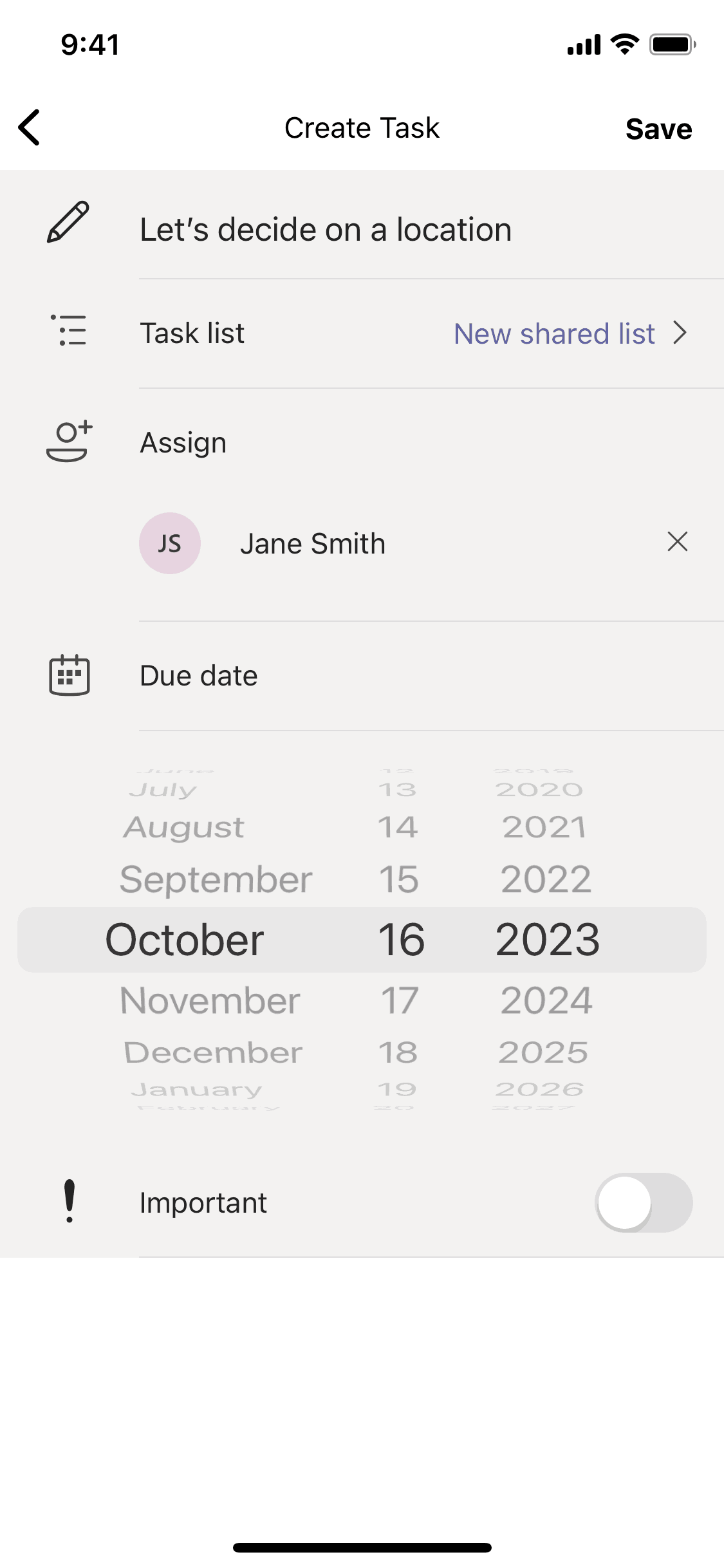Microsoft Teams iOS Task Due Date Selection | Mobbin