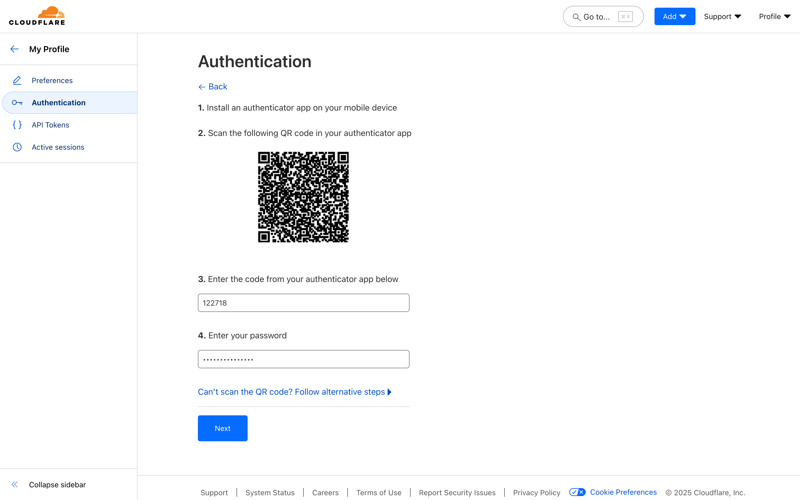 Cloudflare Web Mobile App Code Entry | Mobbin