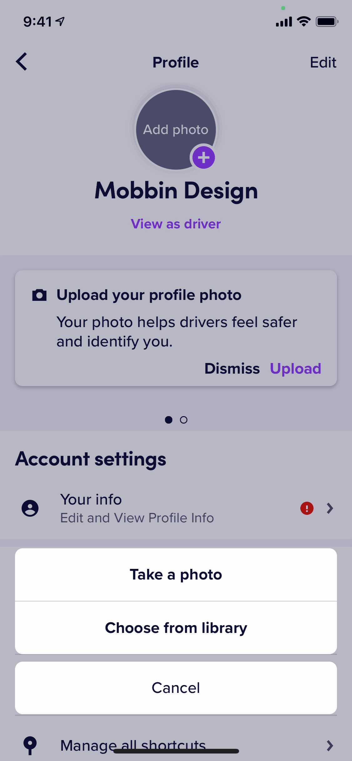 Lyft iOS Profile Screen | Mobbin
