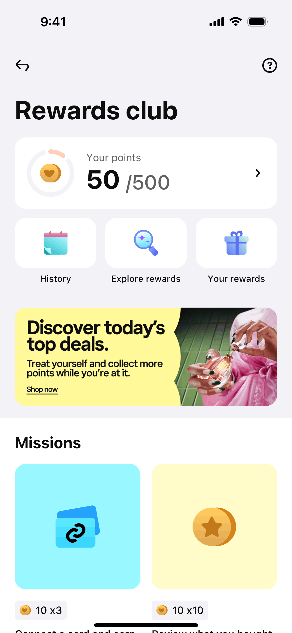 Klarna iOS Rewards dashboard | Mobbin
