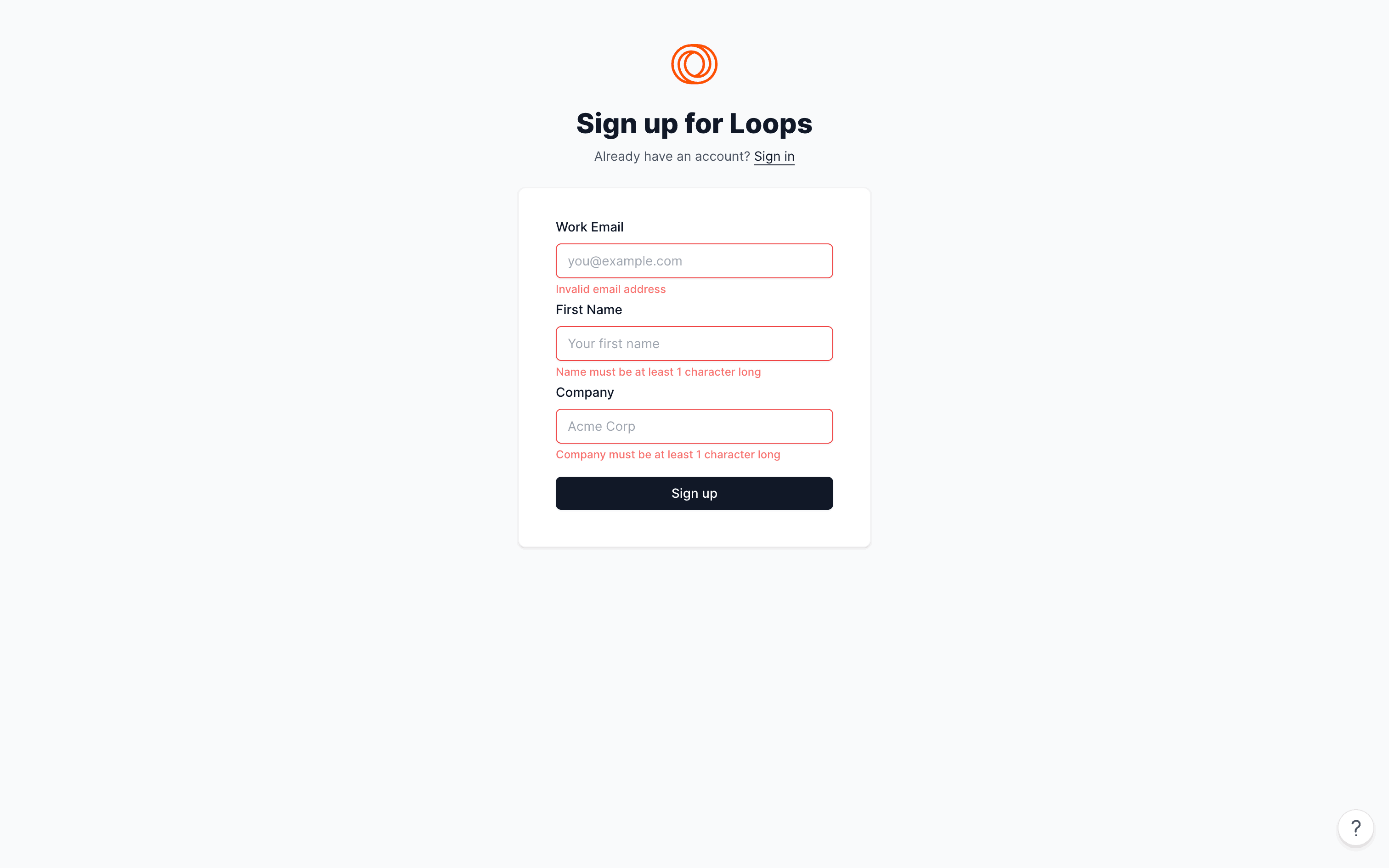 Signup Website Design