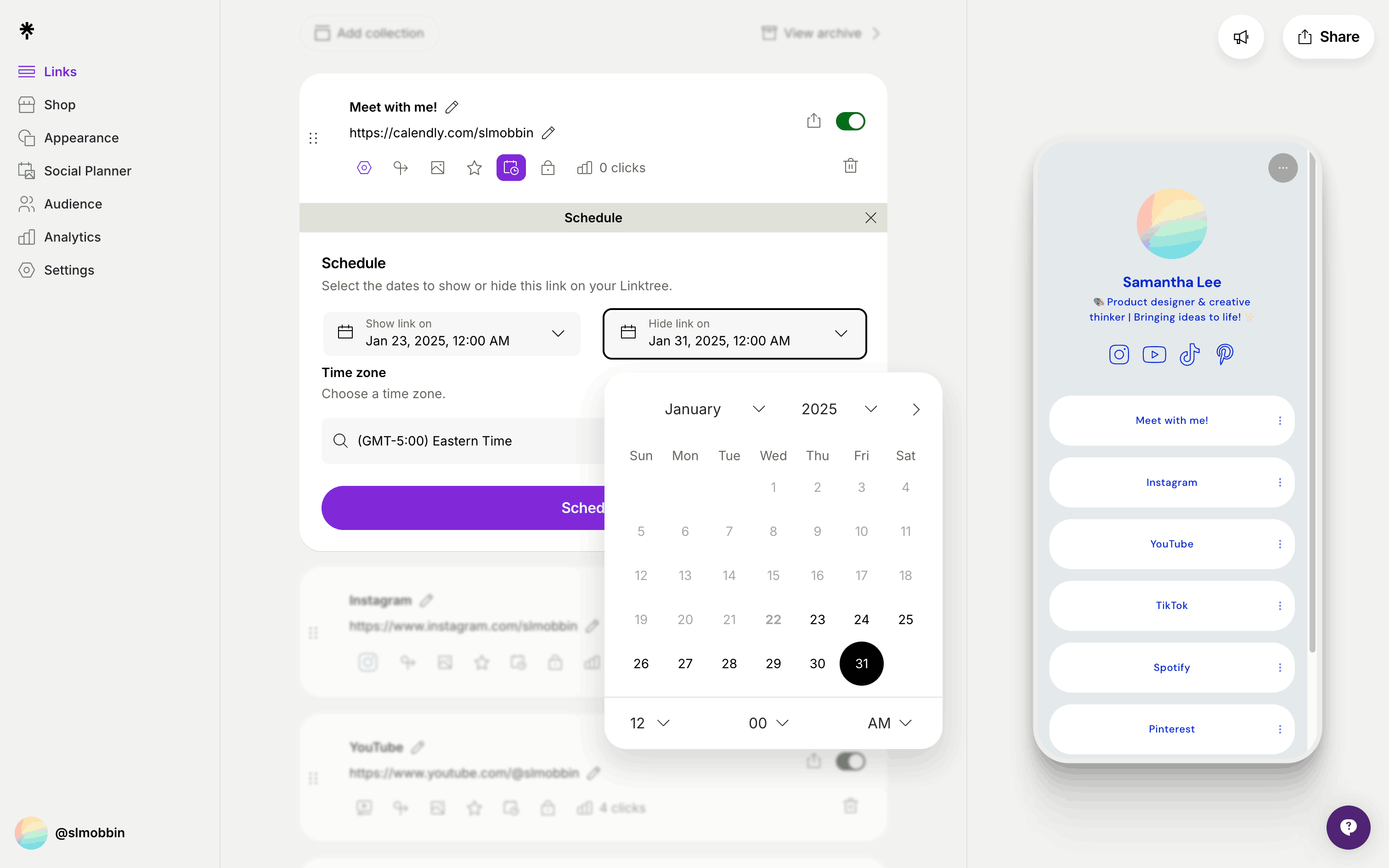 Linktree Web Date Selected | Mobbin