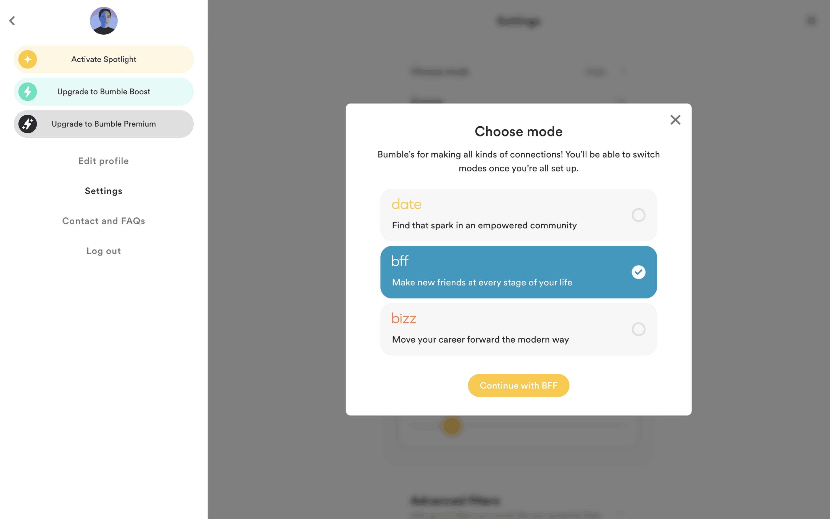 Bumble Web Switching modes Flow | Mobbin
