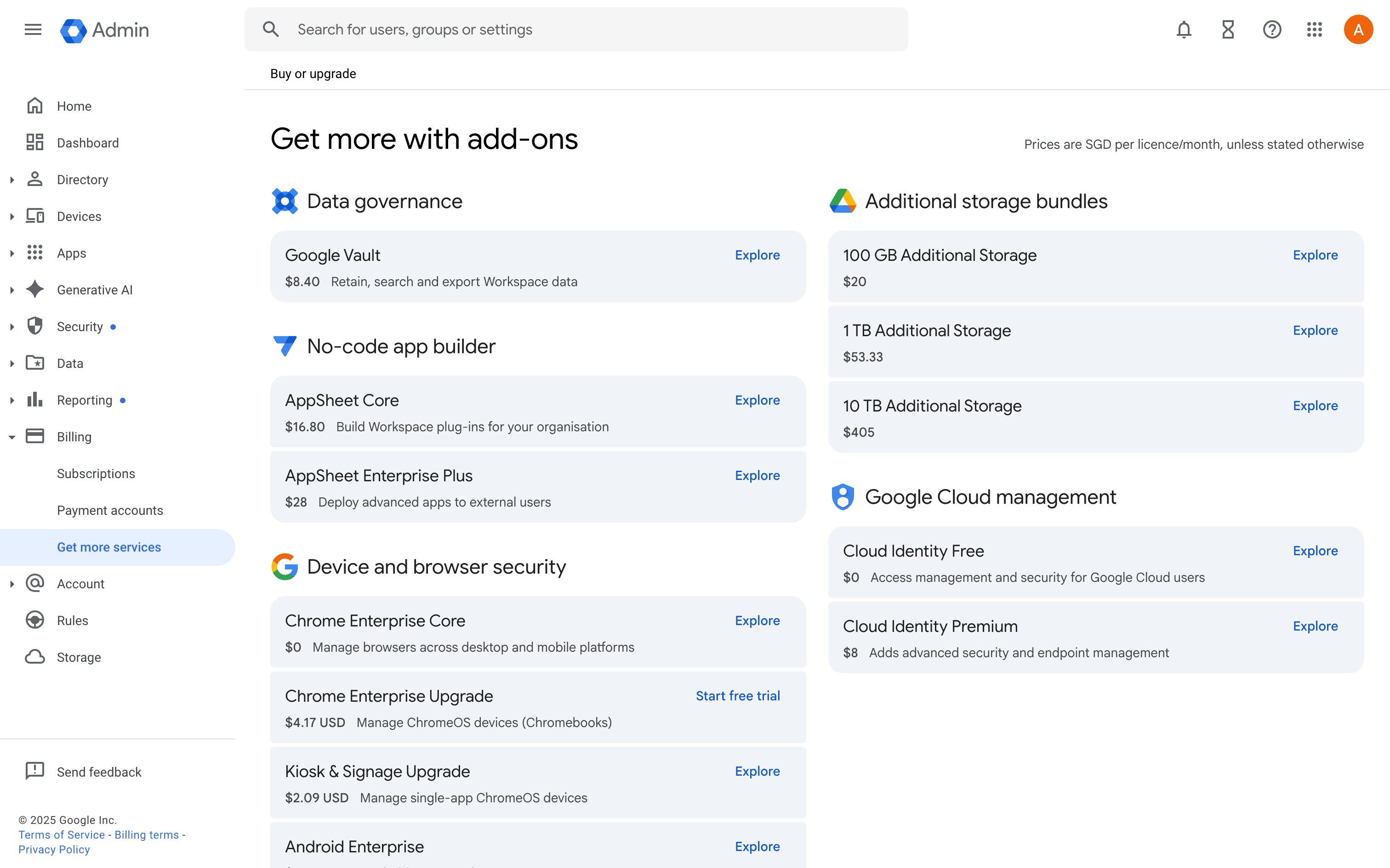 Google Workspace Web Available Add-ons | Mobbin