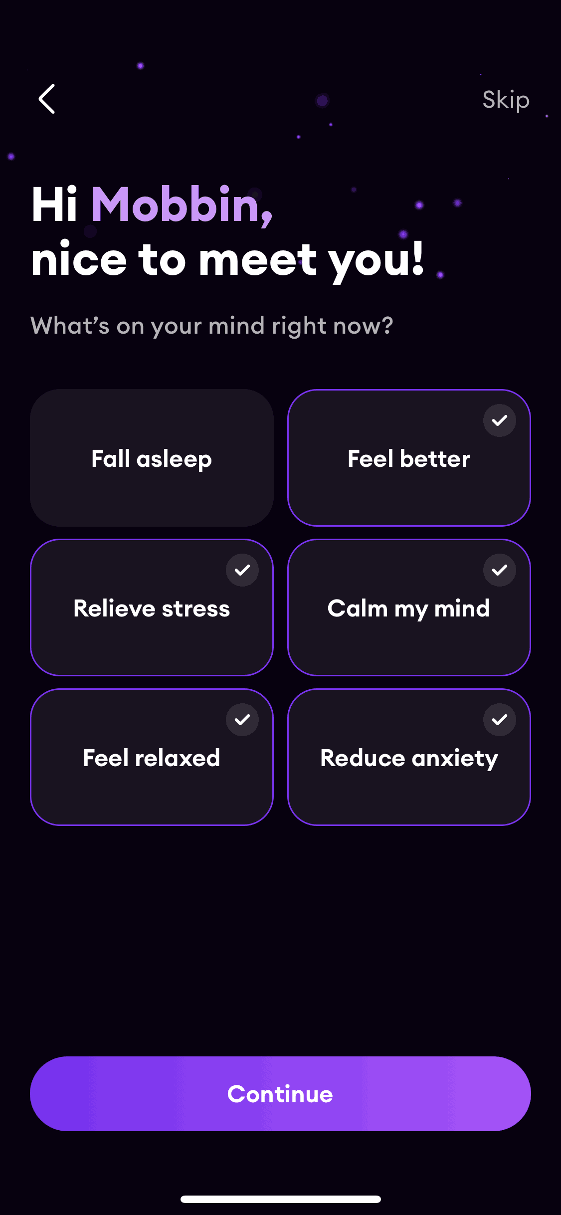 Loona iOS Intention selection | Mobbin