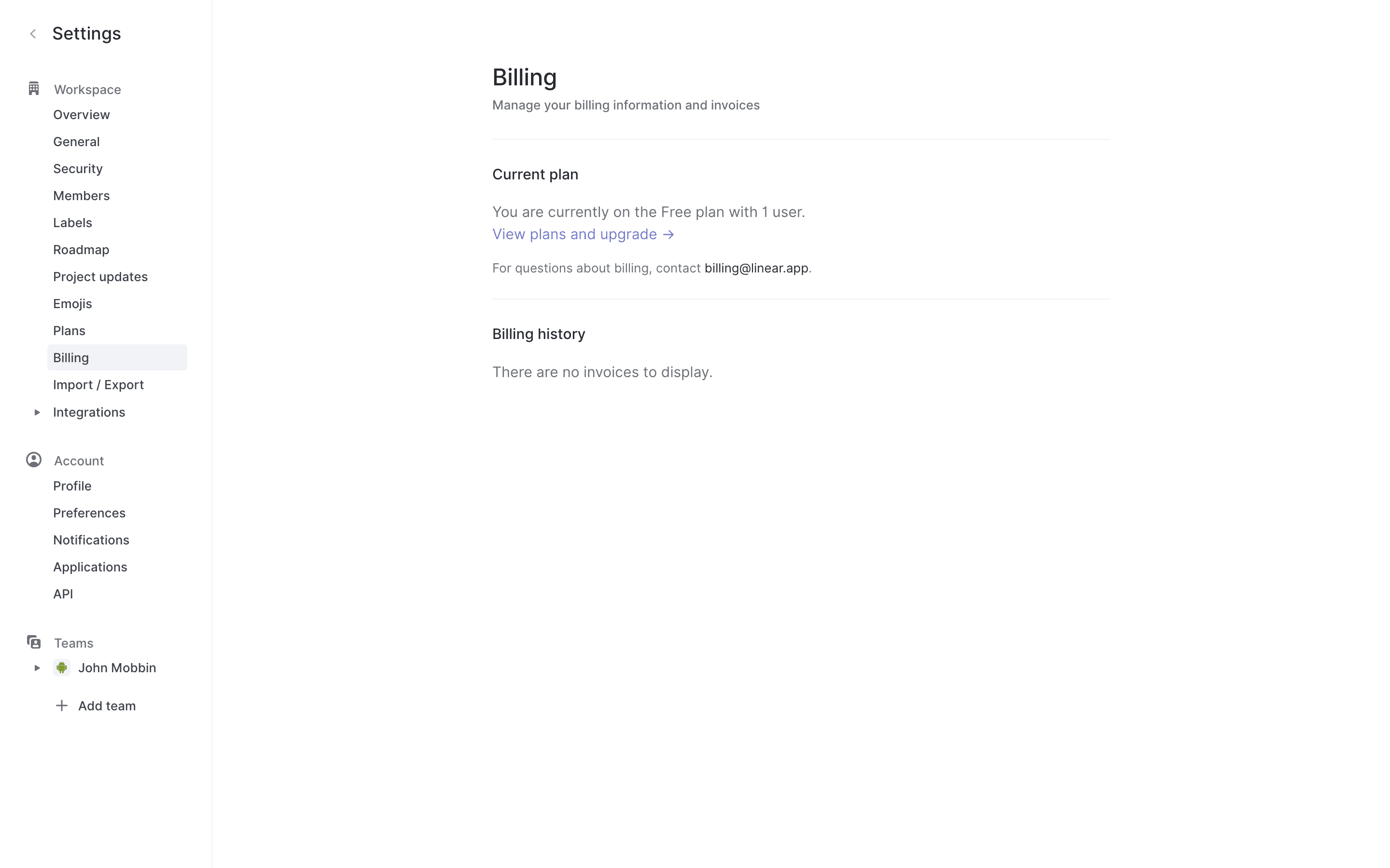Linear Web Billing Settings | Mobbin