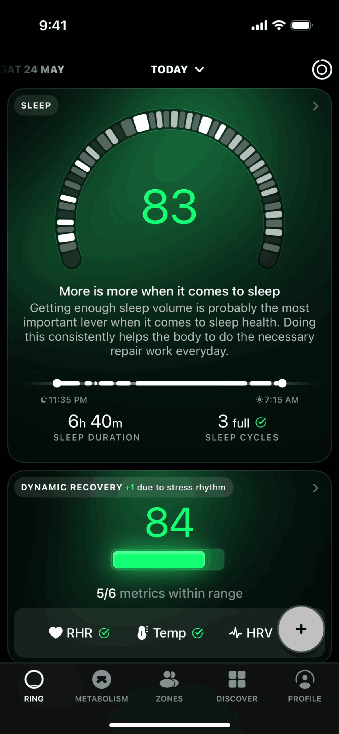 Ultrahuman iOS Sleep Data Dashboard | Mobbin