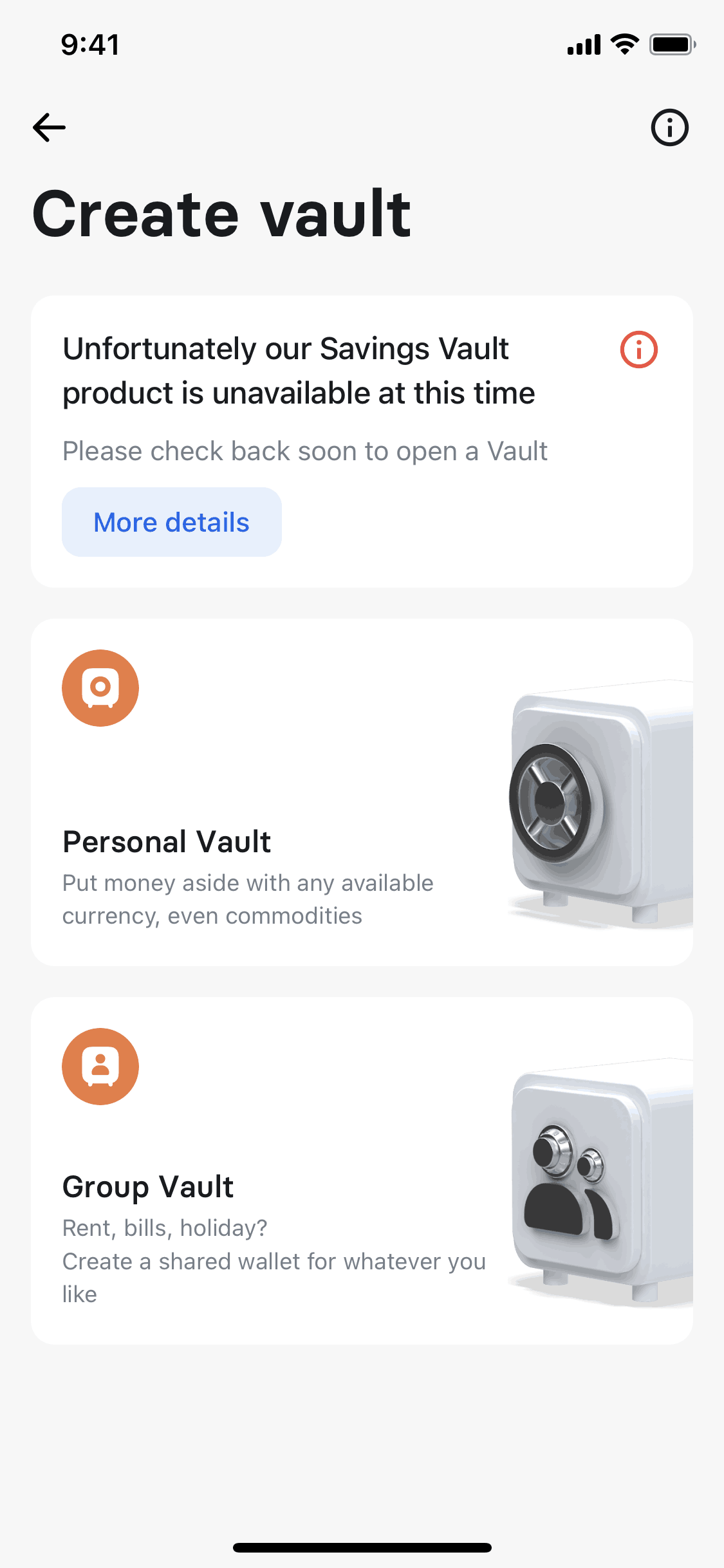 Revolut iOS Vault Creation Options | Mobbin