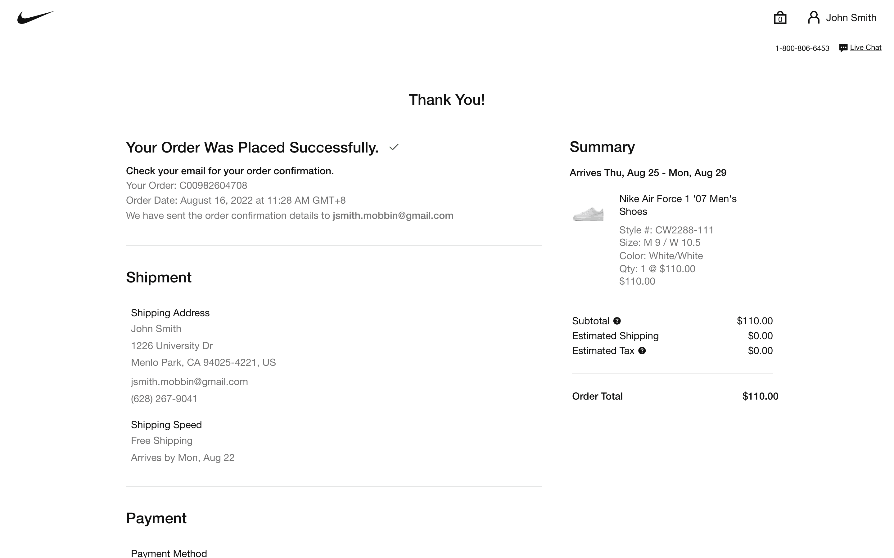 Order Confirmation Website Design