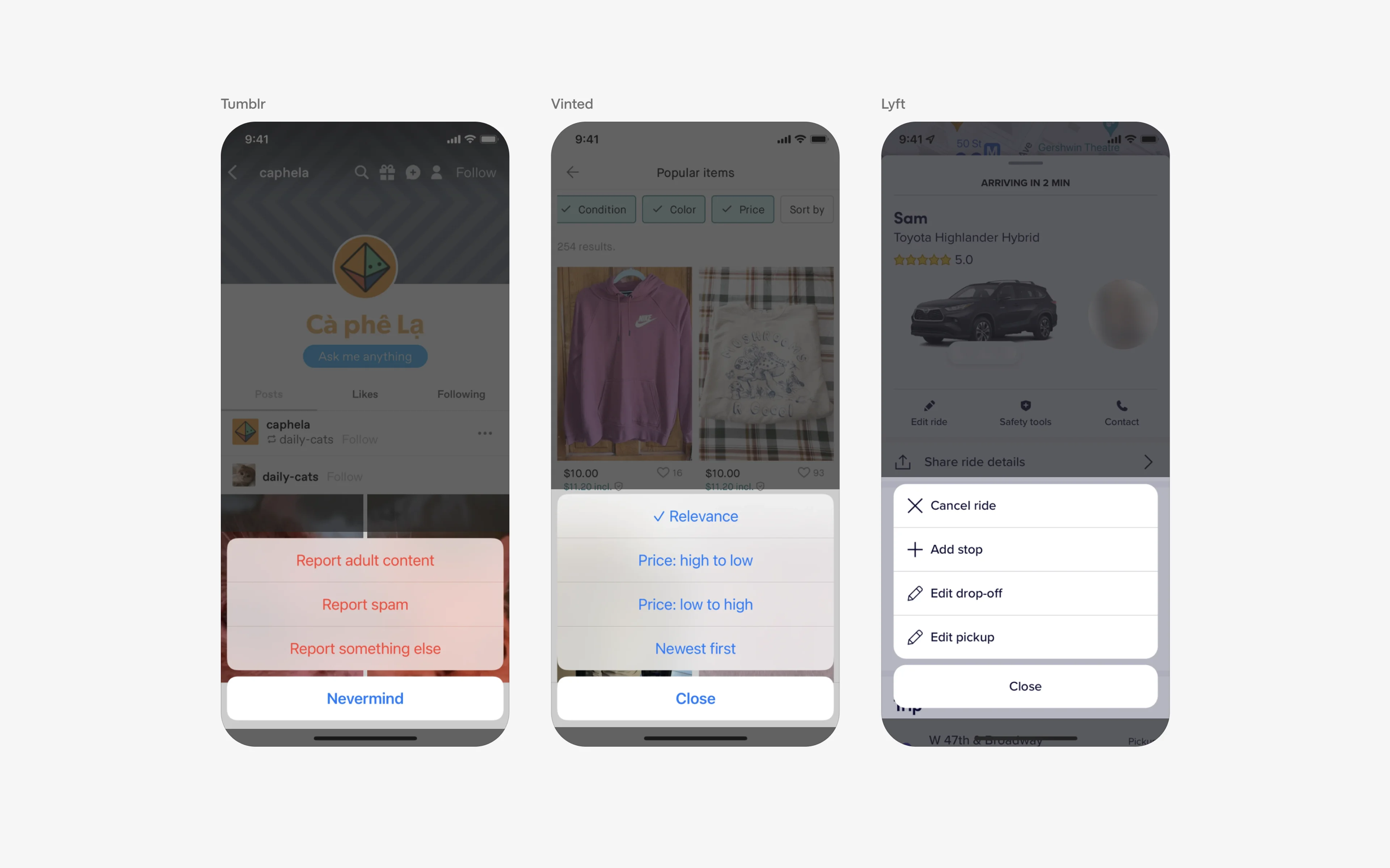 Action Sheet UI Design: Best practices, Design variants & Examples | Mobbin