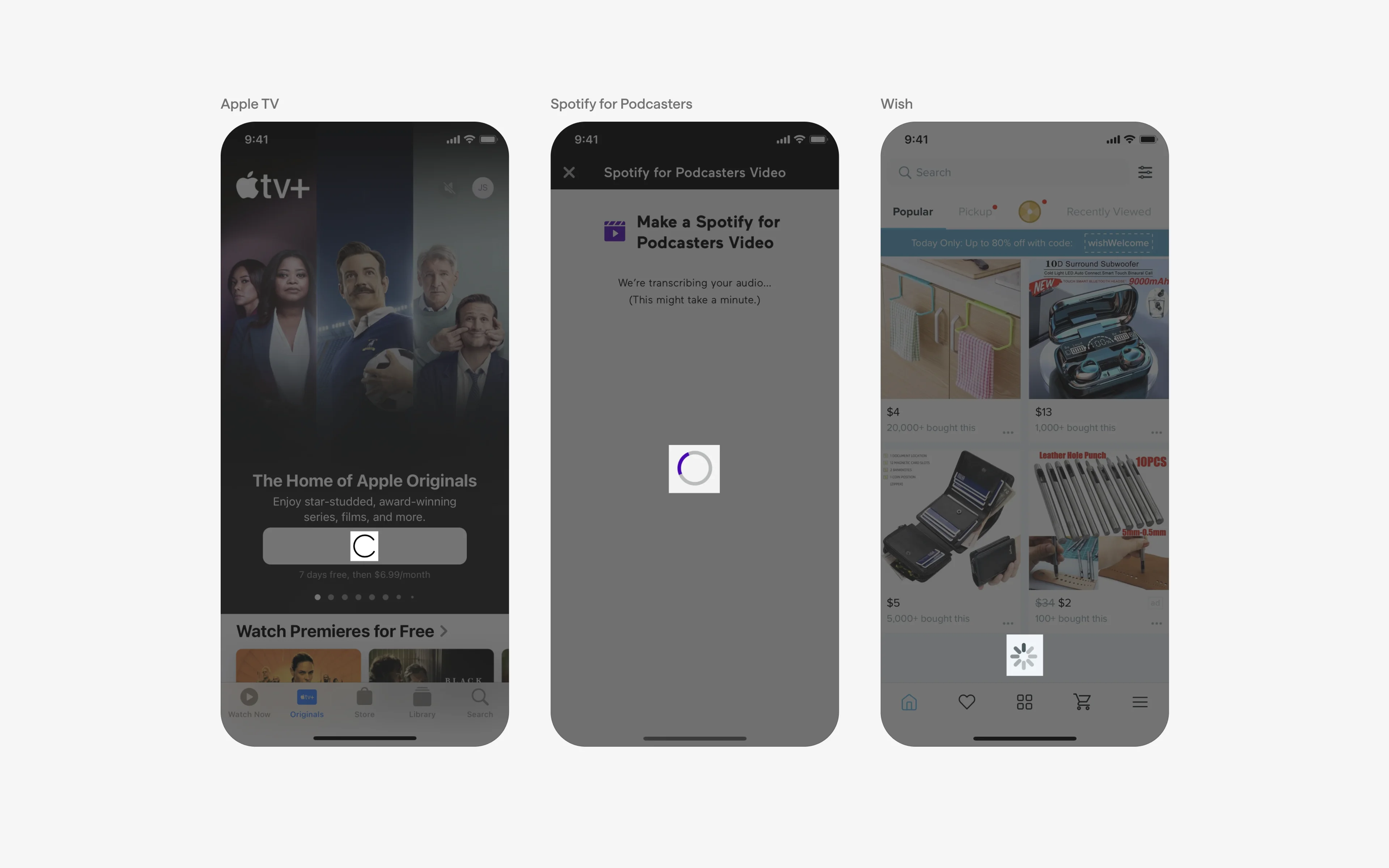 Loading indicator UI Design: Best practices, Design variants & Examples | Mobbin