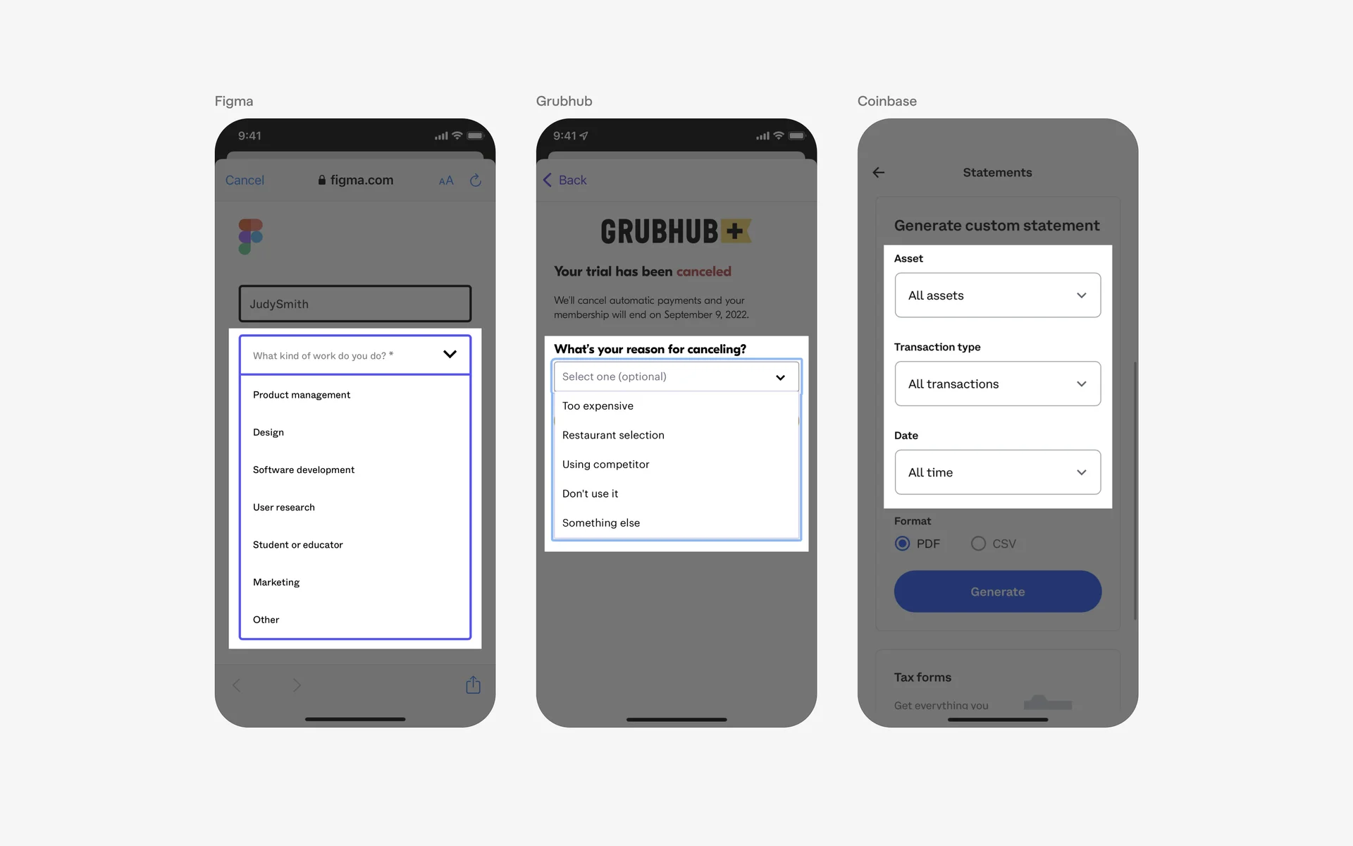 Select Ui Design Best Practices Design Variants And Examples Mobbin